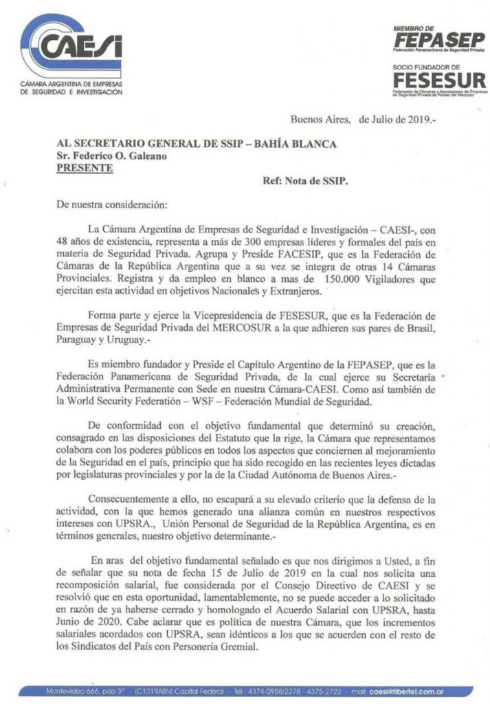 Comunicado de Cámara Argentina de Empresas de Seguridad e Investigación ...